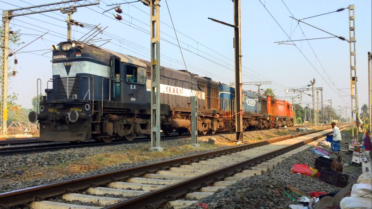 THE 3 COLOUR VARIETY OF WDM 3A PUSH -PULL ON THE TRACKS IN ER - YouTube
