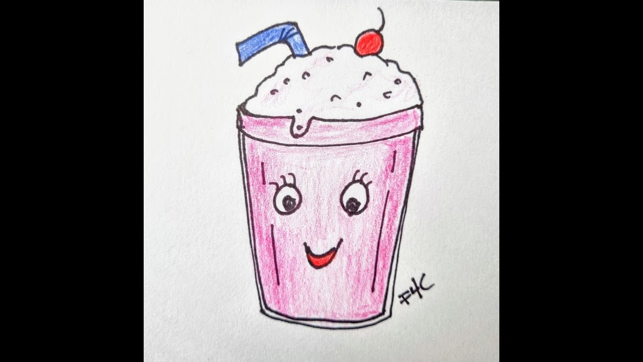 How to draw a cute strawberry milkshake with cherry on top - YouTube