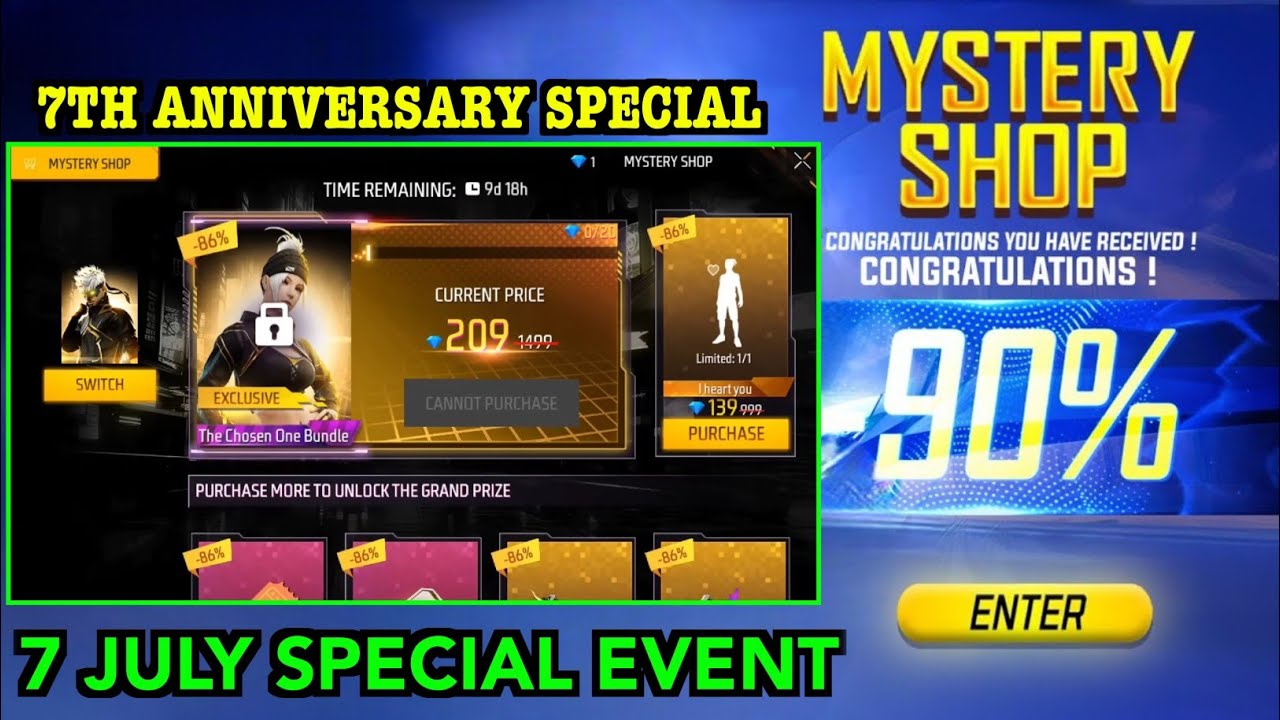 7Th Anniversary Mystery Shop Free Fire | July Month Mystery Shop | FF ...