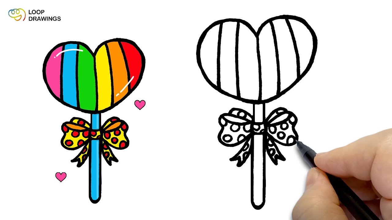 How to draw a Rainbow Heart Lollipop | Drawing & Coloring - YouTube