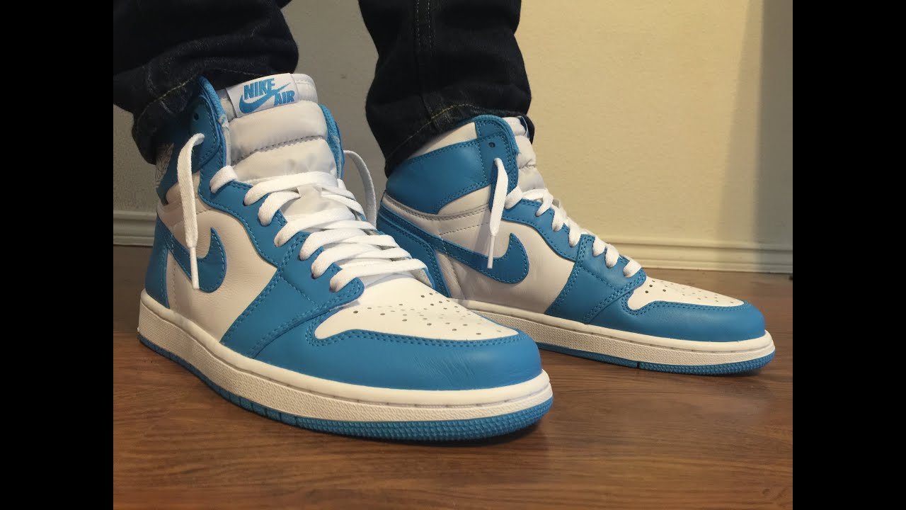 Jordan Retro 1 OG UNC powder blue unboxing and on feet review - YouTube