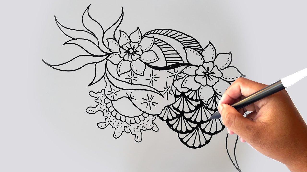 FLORA #21 Cara Menggambar Batik Motif kerang yang mudah - Membuat batik ...