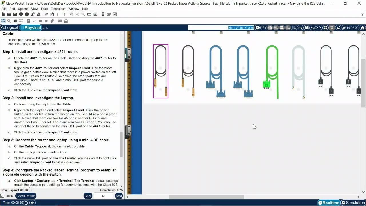 Packet Tracer - Navigate the IOS Using a Terminal Client for Console Connectivity - Physical ...