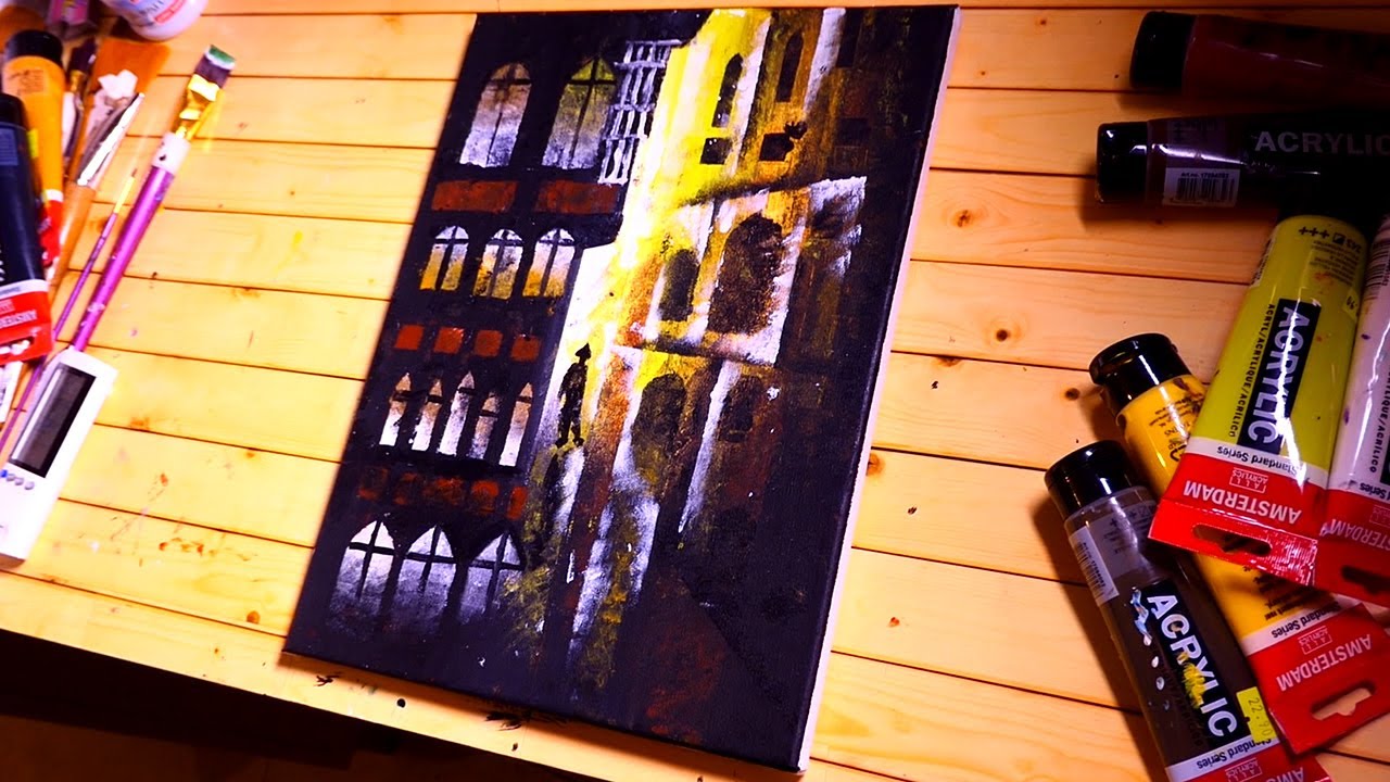 How To Paint Dark Street Abstract Painting In Acrylics Using Paper ...