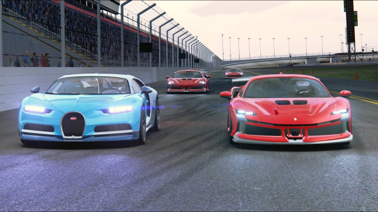 Bugatti Chiron vs Ferrari SF90 XX Stradale at Daytona Oval - YouTube
