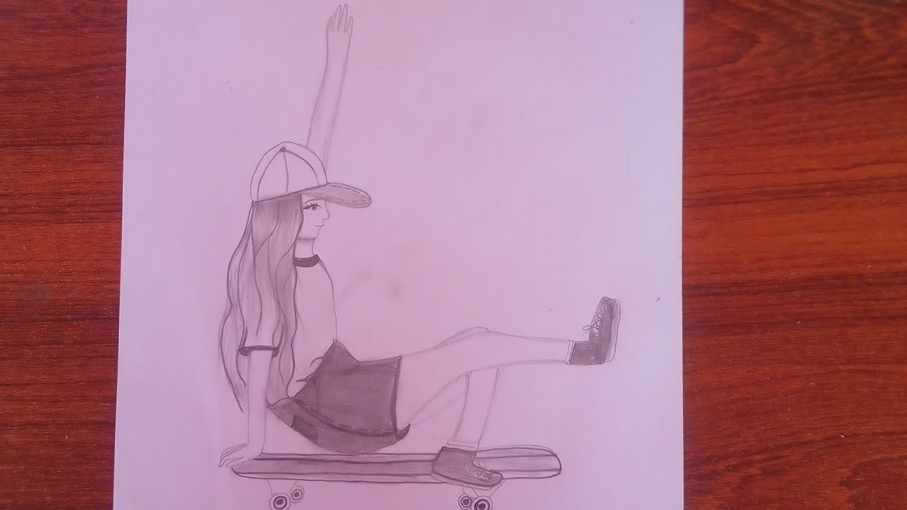 How to draw a girl on skateboard| Step by step Drawing| Girl drawing ...