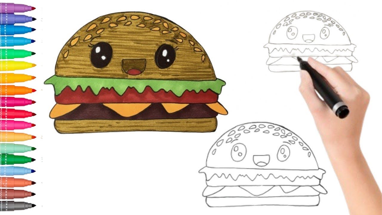 hamburger drawing,painting and coloring for kids.HOW TO DRAW A CUTE ...