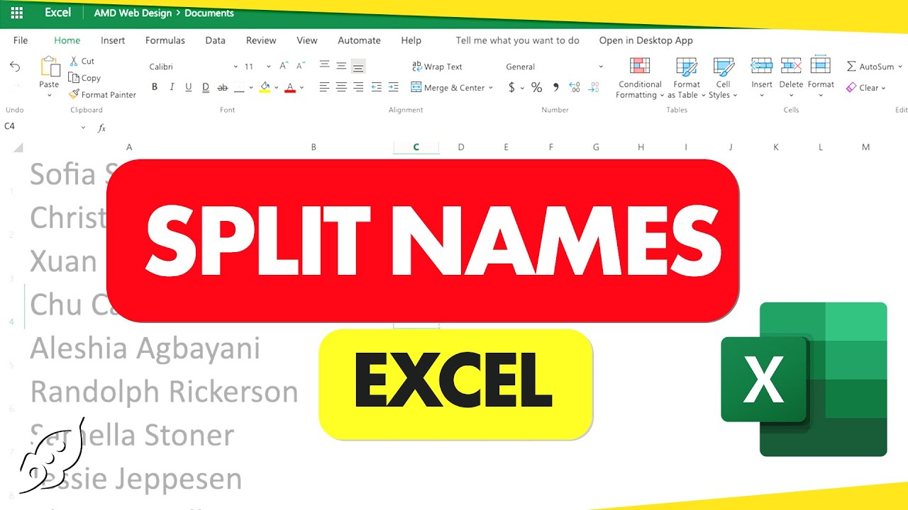 Excel Split Names Tutorial Separate into different columns - YouTube