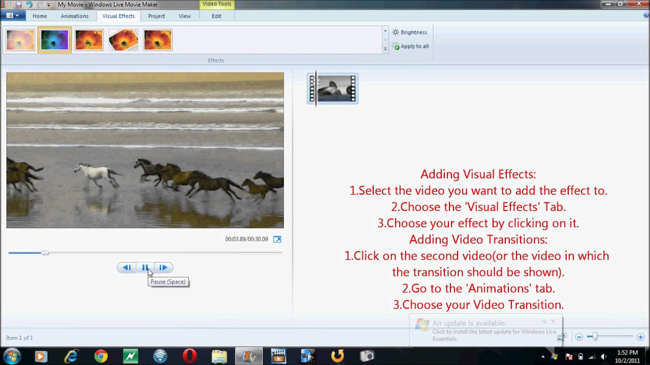 Windows Live Movie Maker- Visual Effects & Video Transitions - YouTube