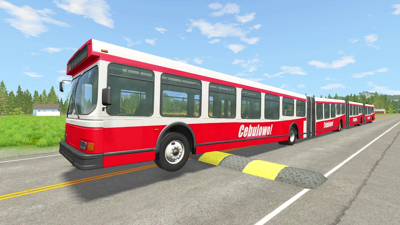 LONG BUS, SCHOOL BUS, TRUCKS Vs MASSIVE SPEED BUMPS - BeamNG.Drive ...