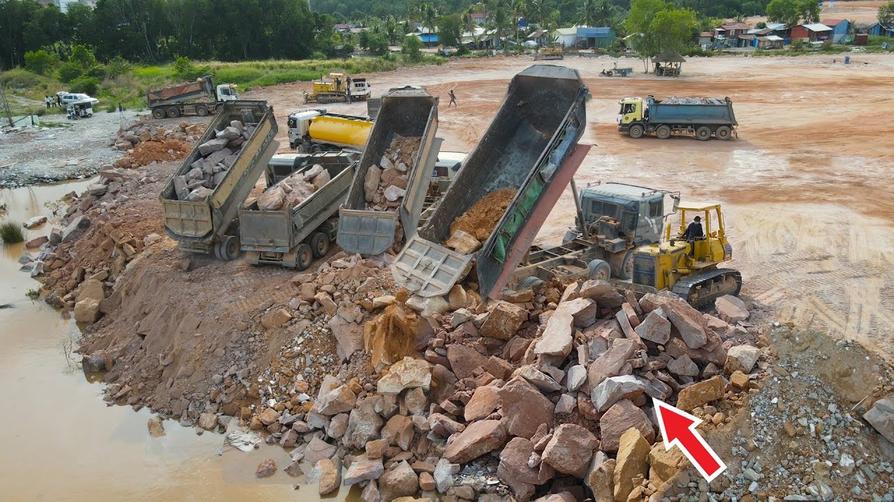 Incredible Episode 16 , Team Truck 24 Ton Unloading Stone, Bulldozer ...