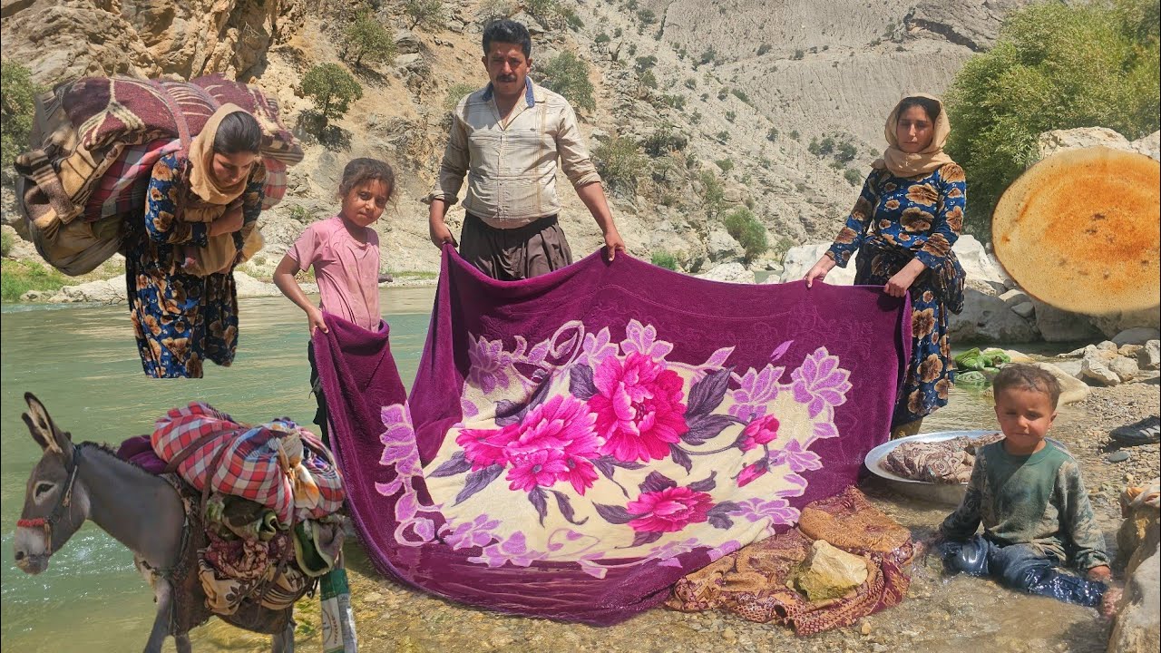 🌄 Iranian nomadic lifestyle | 🏞️ Washing clothes by the river and 🍞 ...