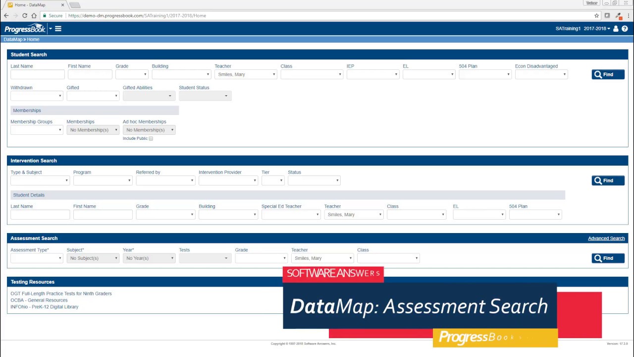 Assessment Search in ProgressBook DataMap - YouTube