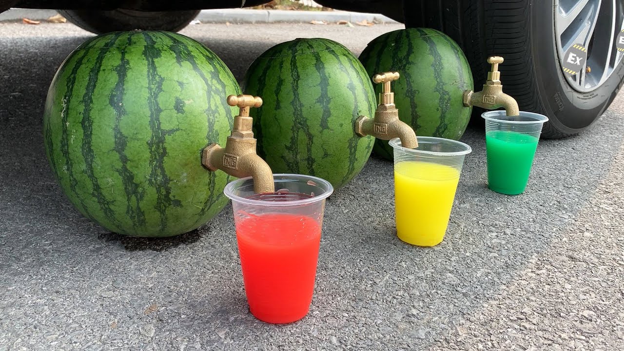 Experiment Car vs WaterMelon Juice, Coca, Fanta | Crushing Crunchy ...