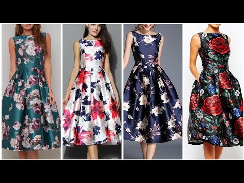 Super Gorgeous Floral Print Satin Formal Party Wear Skater Dresses 2022