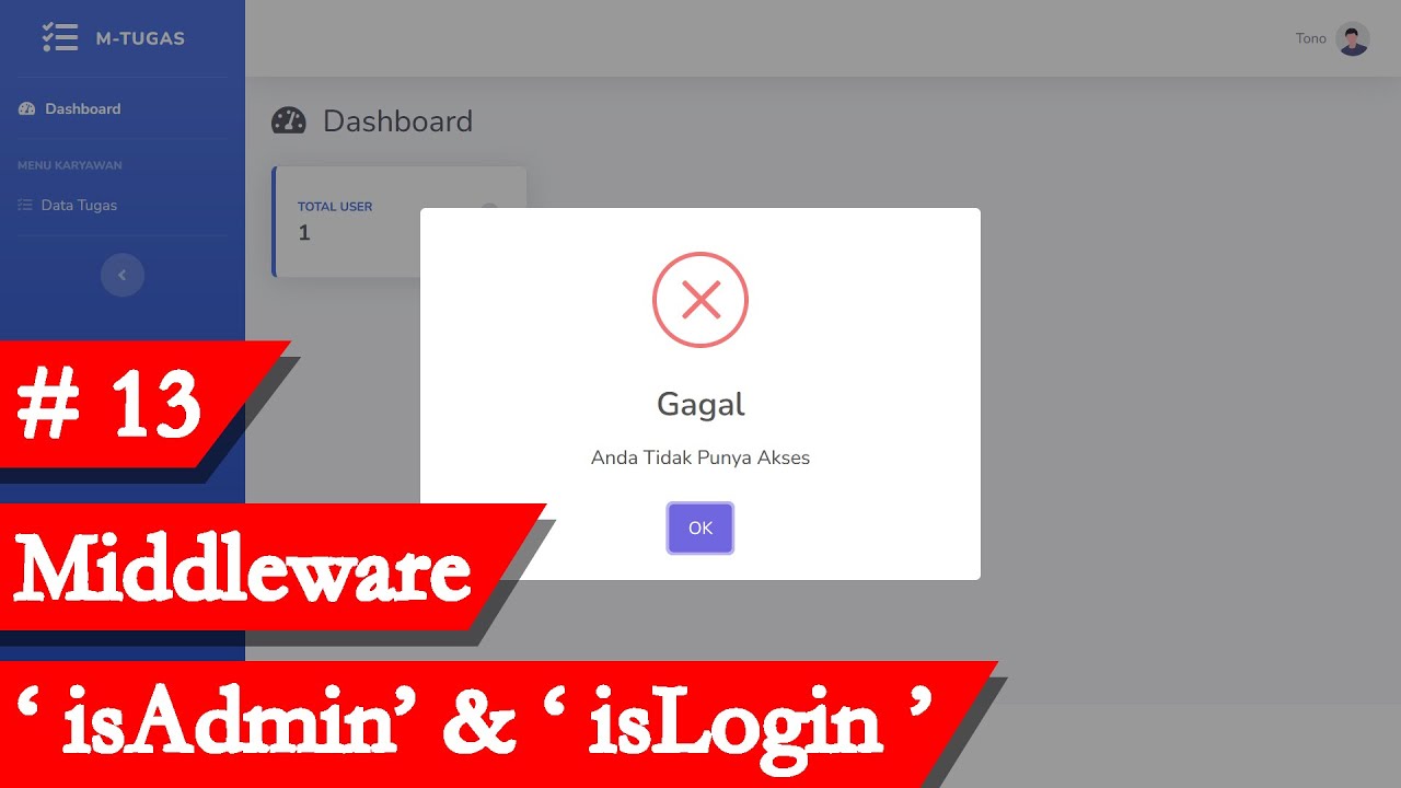 Tutorial Laravel 11 Part 13 Cara Buat Aplikasi Manajemen Tugas Middleware Isadmin Dan