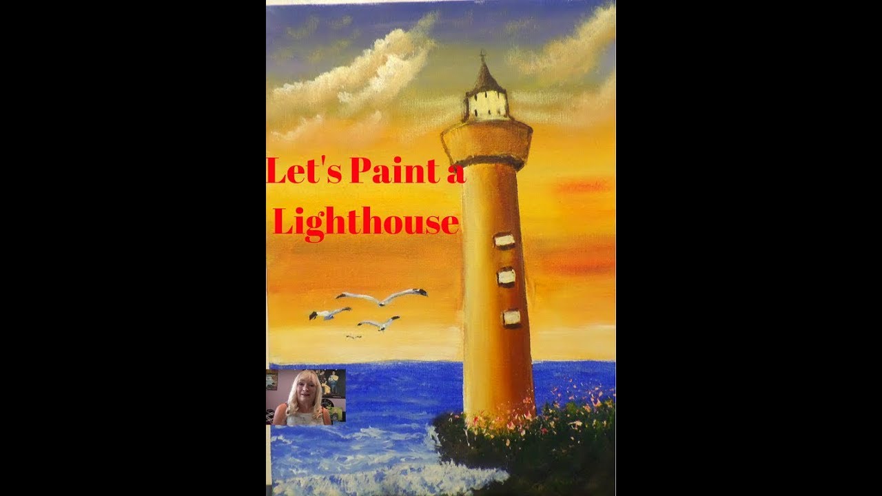 How to paint an Easy LIGHTHOUSE Acrylic Painting for Beginners Step by ...