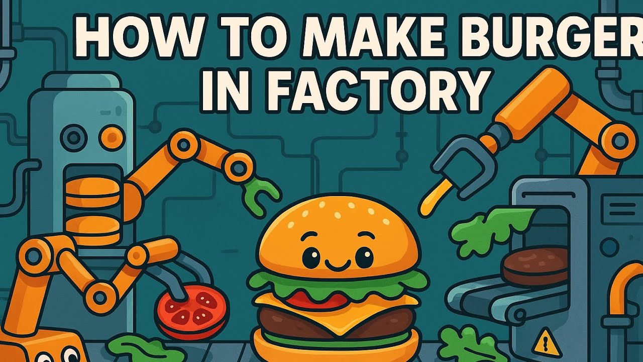 How to make burger 🍔 in factory 🏭 by robots 🤖 and machines 🎰 in a game ...