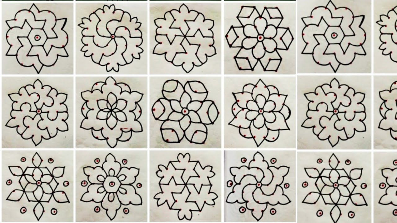 7×4 Dots (12 designs) kolam for beginners. Easy small kolams. Easy ...