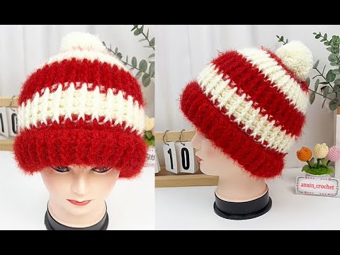 Crochet two color beautiful hat pattern with tutorial.Easy to crochet ...