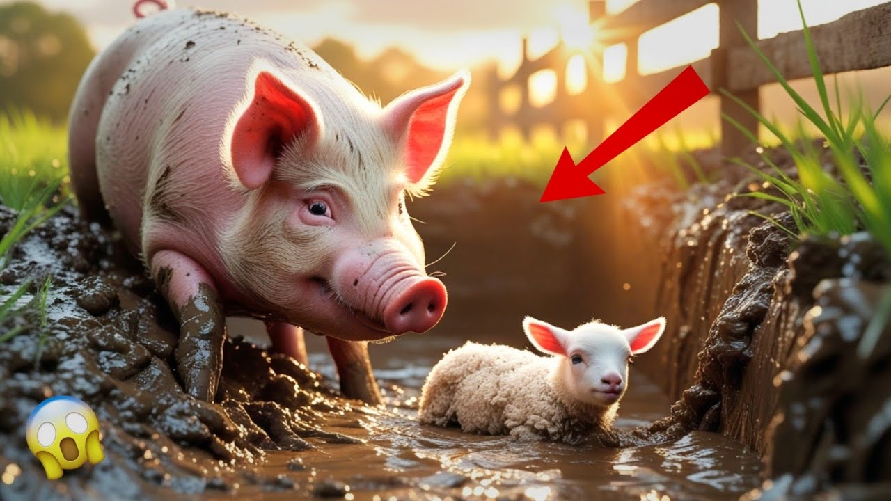 Heroic Pig Saves Drowning Baby Lamb From Muddy Pit | Emotional Farm ...