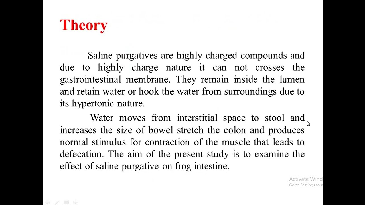 Experiment: To study the effect of saline purgative on frogs intestine ...