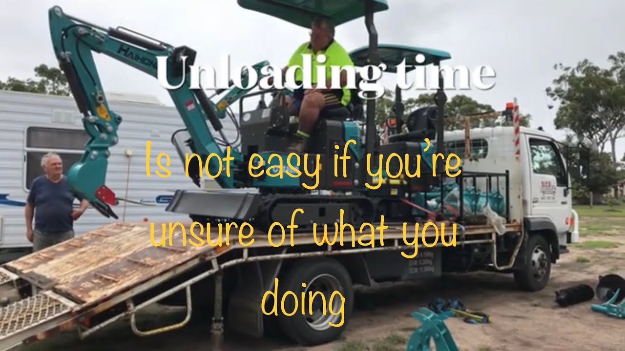 Awkward | Unloading Mini Excavator from the truck - Delivery | 1.2Ton ...