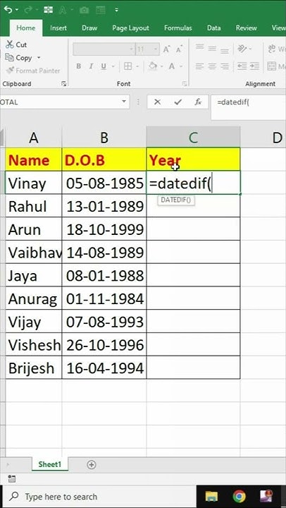 How To Calculate Age In Excel | Datedif Formula In MS Excel | #Shorts | #excel - YouTube