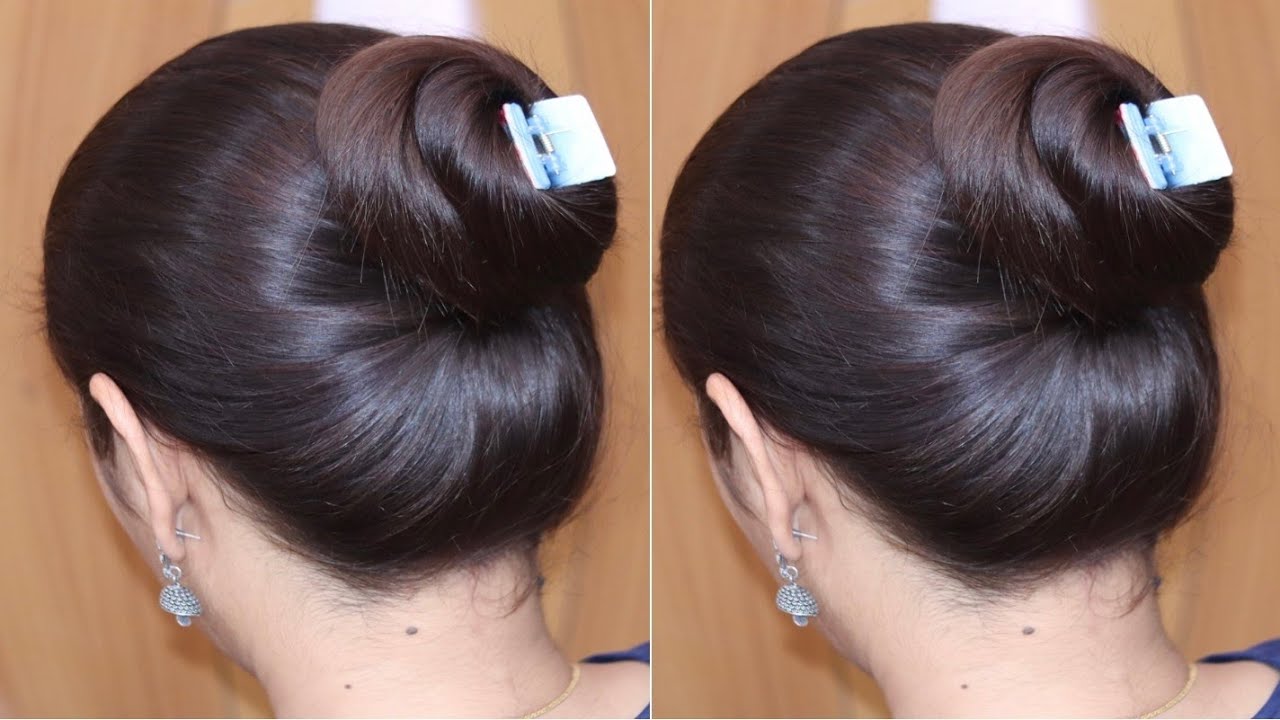 Cute 🥰 Daily Bun Hairstyles For Long Hair With Small Clutcher | Try ...