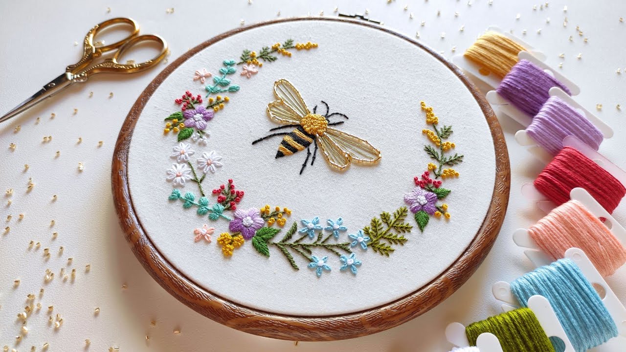 Bee embroidery tutorial | Hand embroidery | Full embroidery tutorial ...