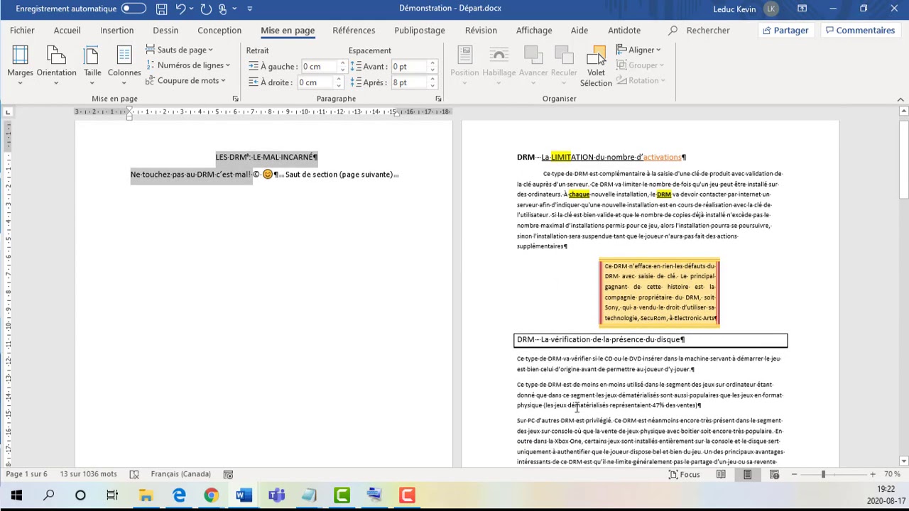 4201B3 - Traitement de texte leçon 1 - Segmenter un document en section ...