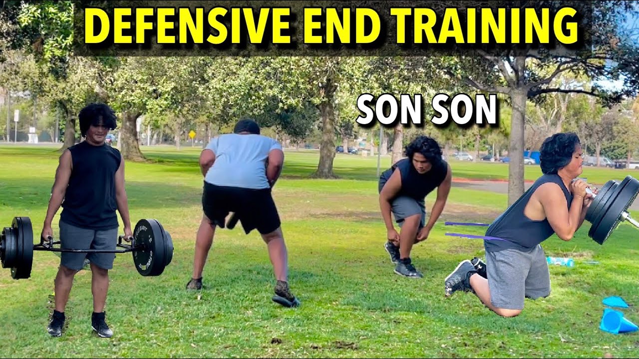 SON SON DEFENSIVE END TRAINING! FOOTWORK AND STRENGTH TRAINING! - YouTube