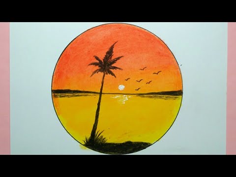Cara Menggambar Sunset - How To Draw Sunset Scenery - YouTube