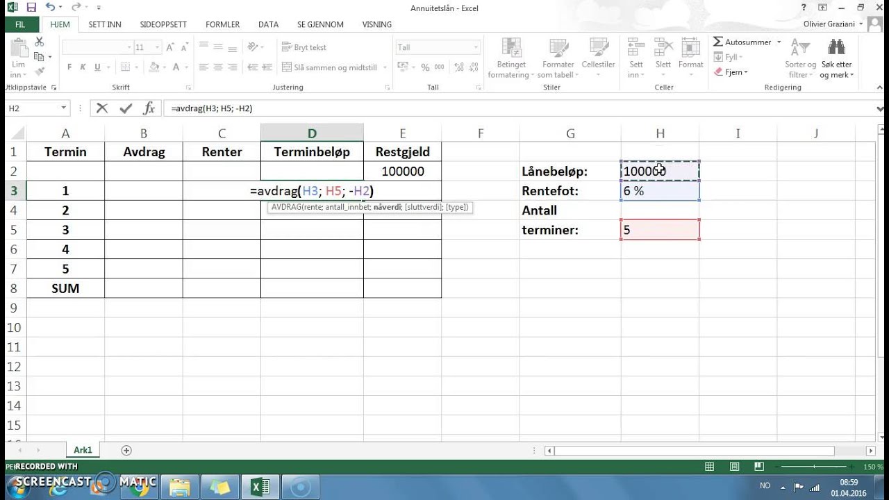 Annuitetslån med excel - YouTube
