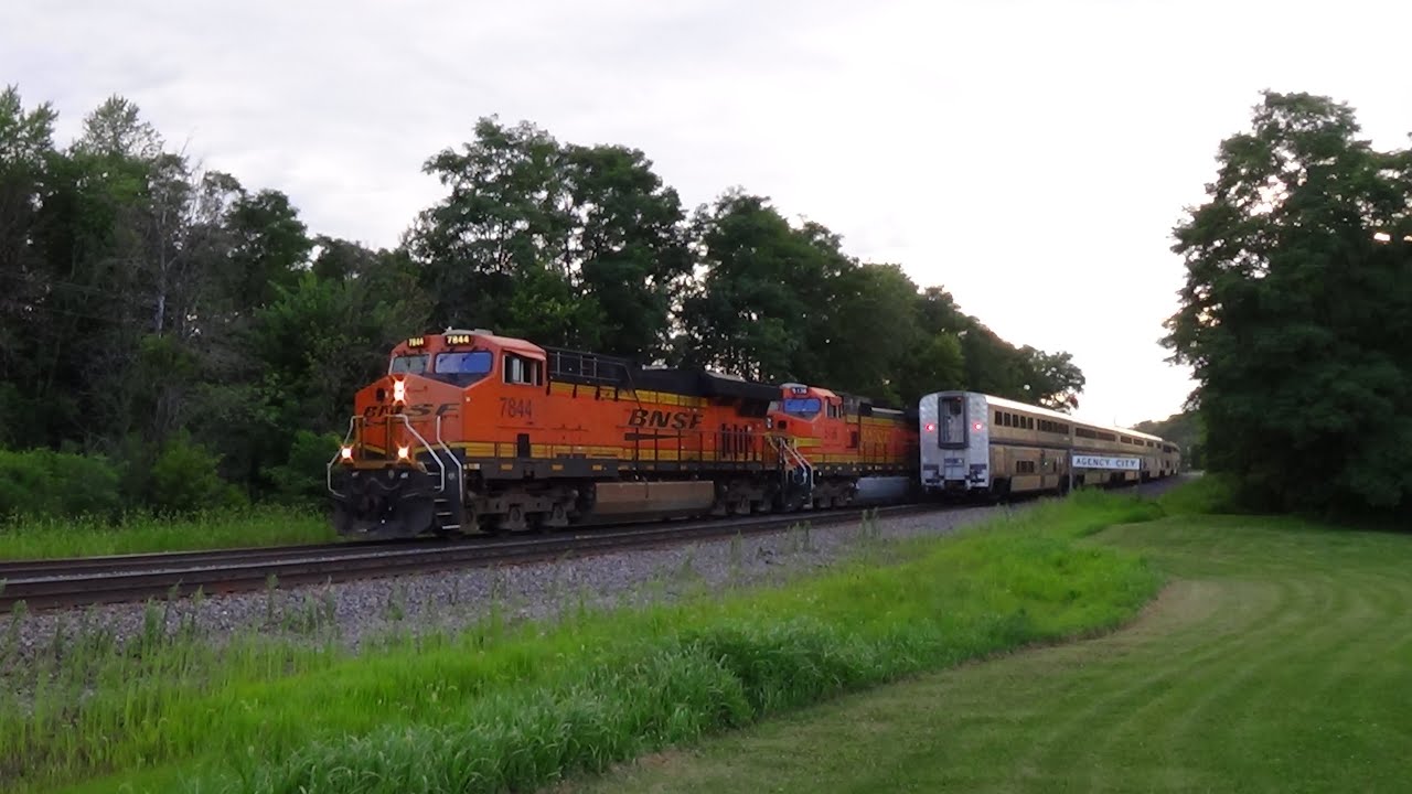 Amtrak Meets BNSF Grain Train - YouTube