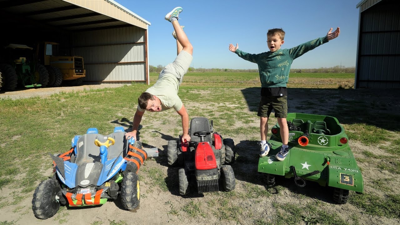 Playing with Tractors and Kids Tank on the farm compilation | Tractors ...