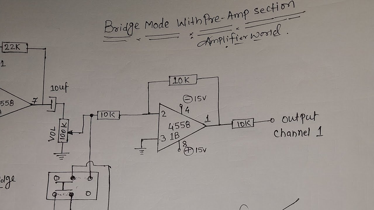 Bridge mode pre amp circuit diagram study - YouTube