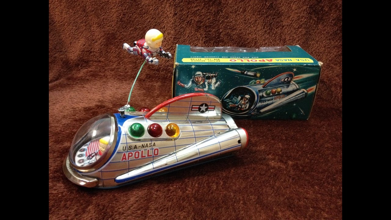 60s Masudaya USA-NASA Apollo Spaceship Battery Op. Tin Toy - YouTube
