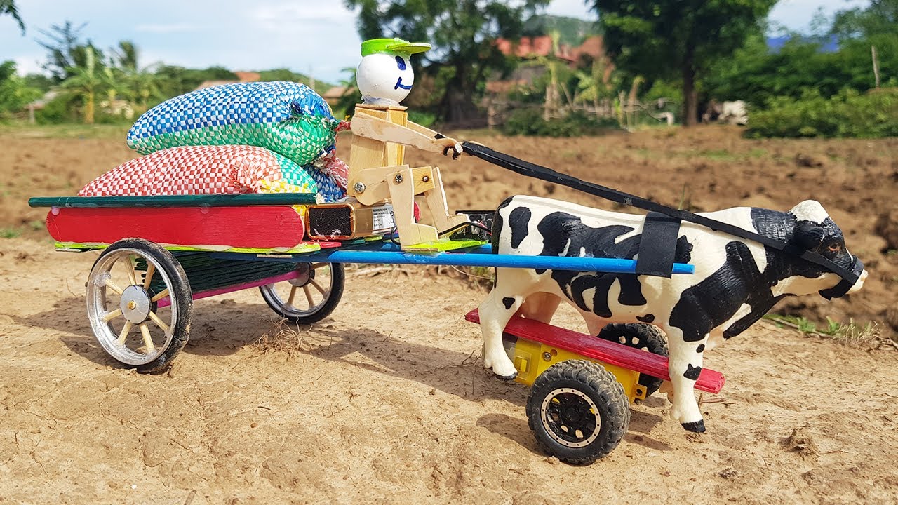 How To Make Mini Cow Bullock Cart From Ice Cream Sticks - YouTube