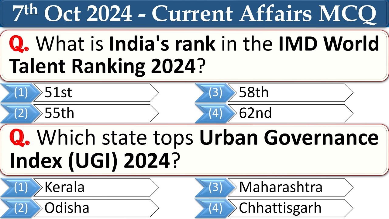 7th October 2024 || Top 11 Current Affairs MCQ with Explanation in ...