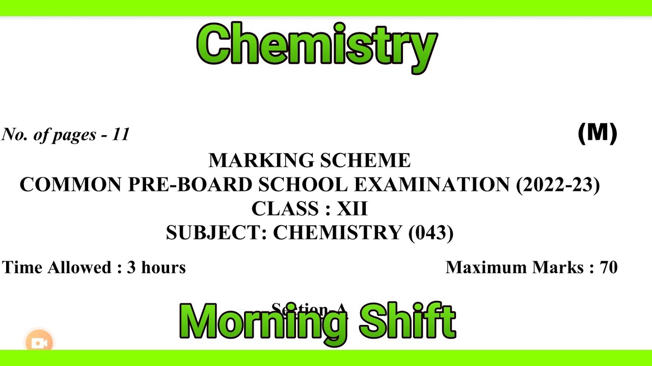 Chemistry Class 12th Pre Board Exam marking Scheme / Answer Key ...