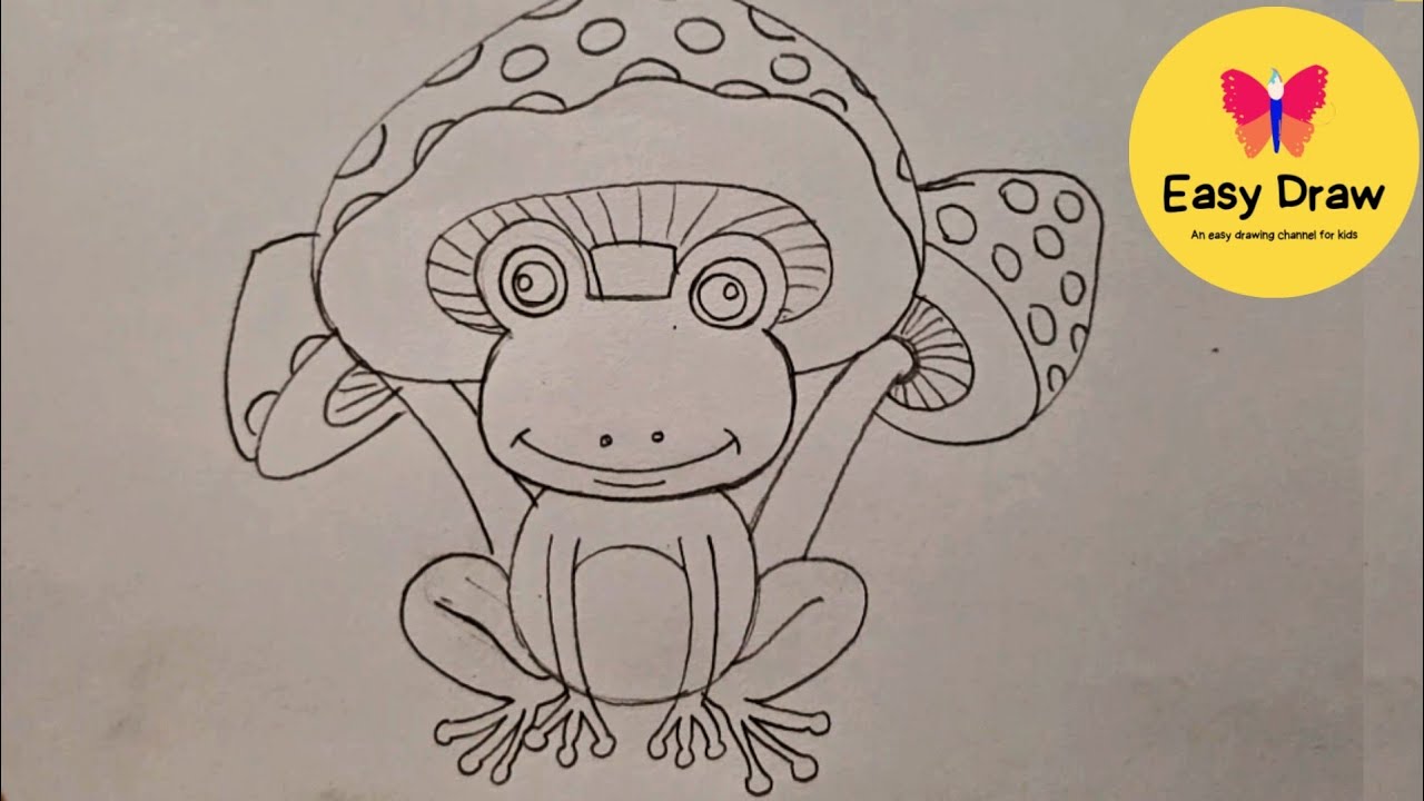 How to draw a frog with toadstool || Frog drawing easy || Toadstool ...