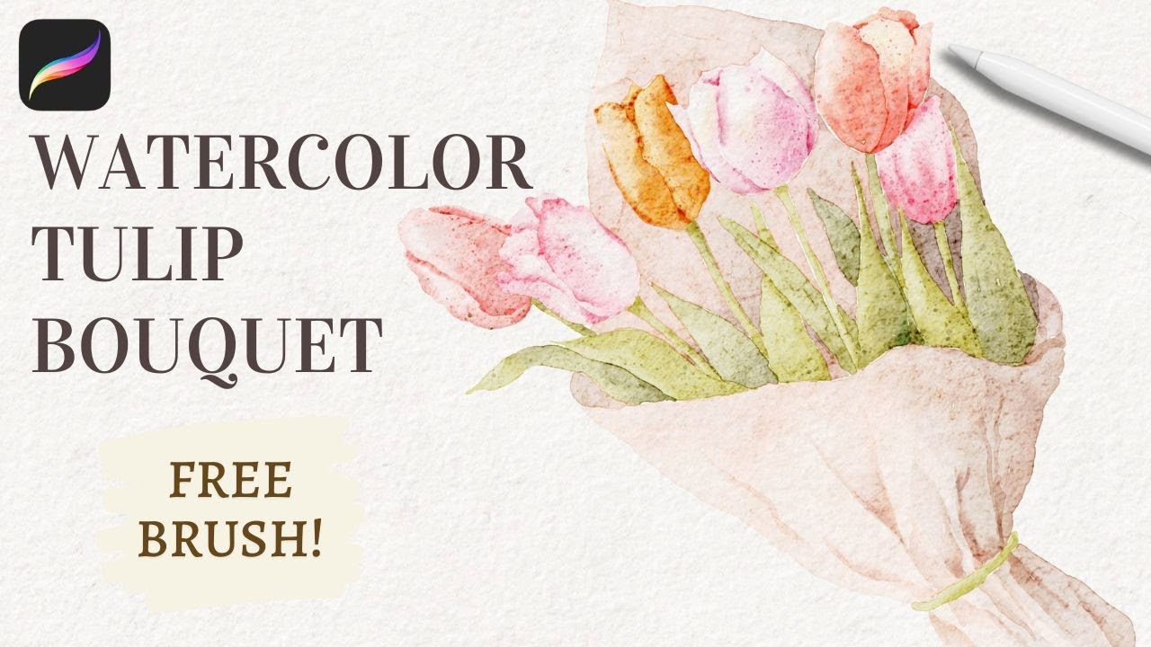 Free Procreate Brush | How to Paint a Watercolor Flower Bouquet in ...