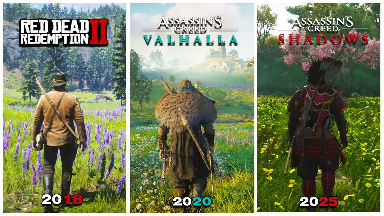 RDR2 vs AC Shadows vs Valhalla | PS5 | Graphics, Physics and Details ...