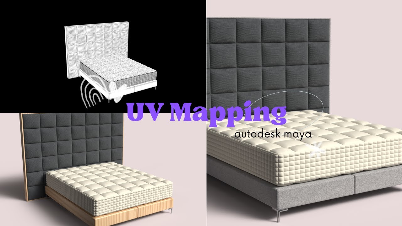UV mapping of a 3D bed model in Autodesk Maya 2020 - YouTube