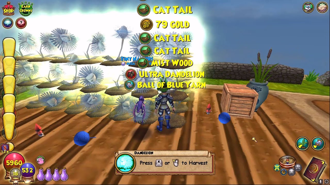 Wizard101: Harvesting 84 Elder Dandelions with Double Gardening (Also ...