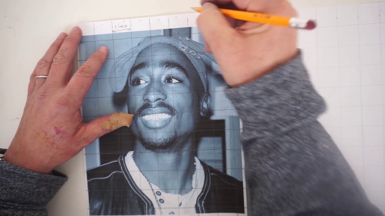 Tupac portrait drawing using a grid - YouTube