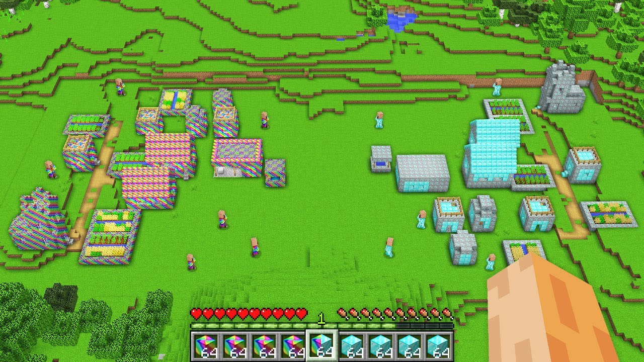 I look this DIAMOND VILLAGE vs RAINBOW VILLAGE Battle in My Minecraft ...