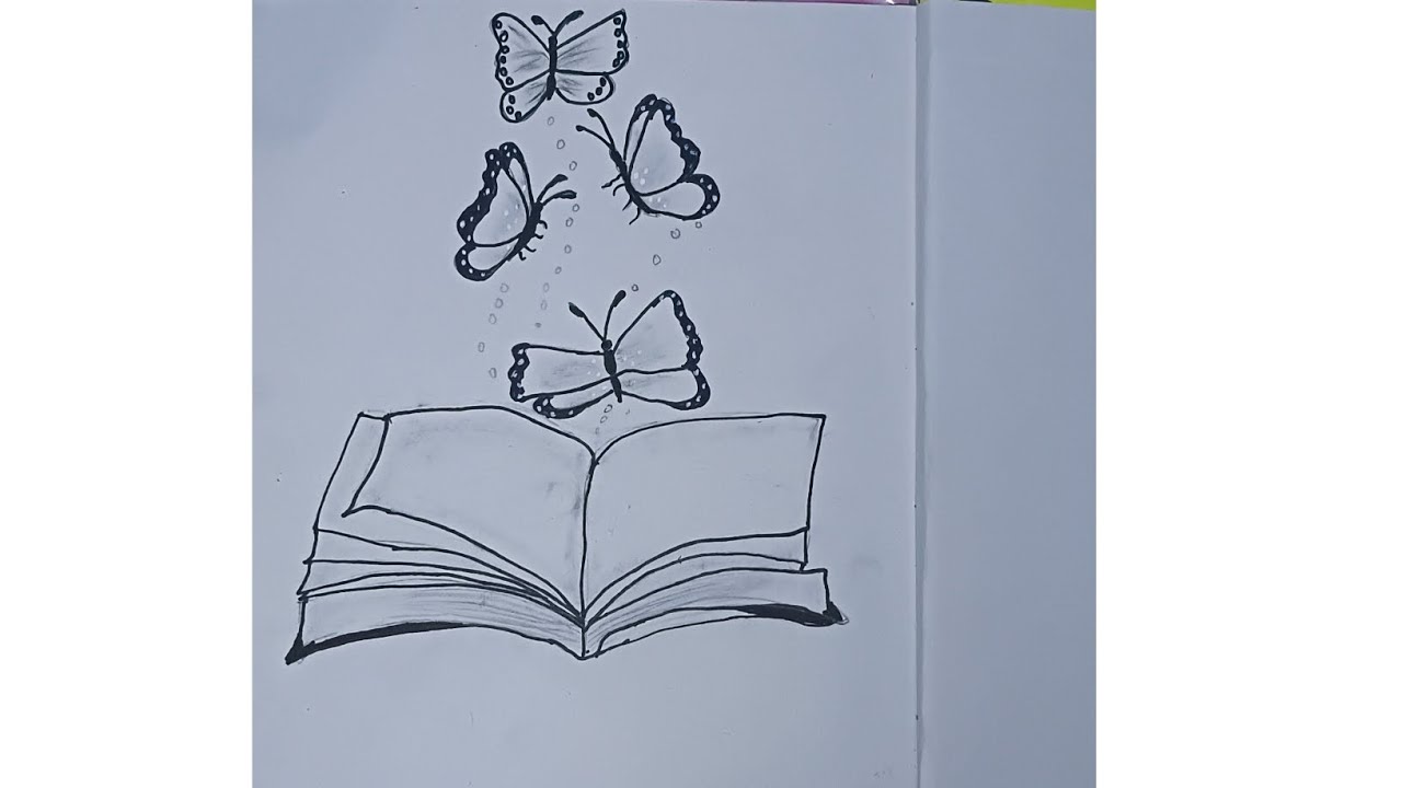 How to drawing realistic open book with butterflies l pencil sketch ...
