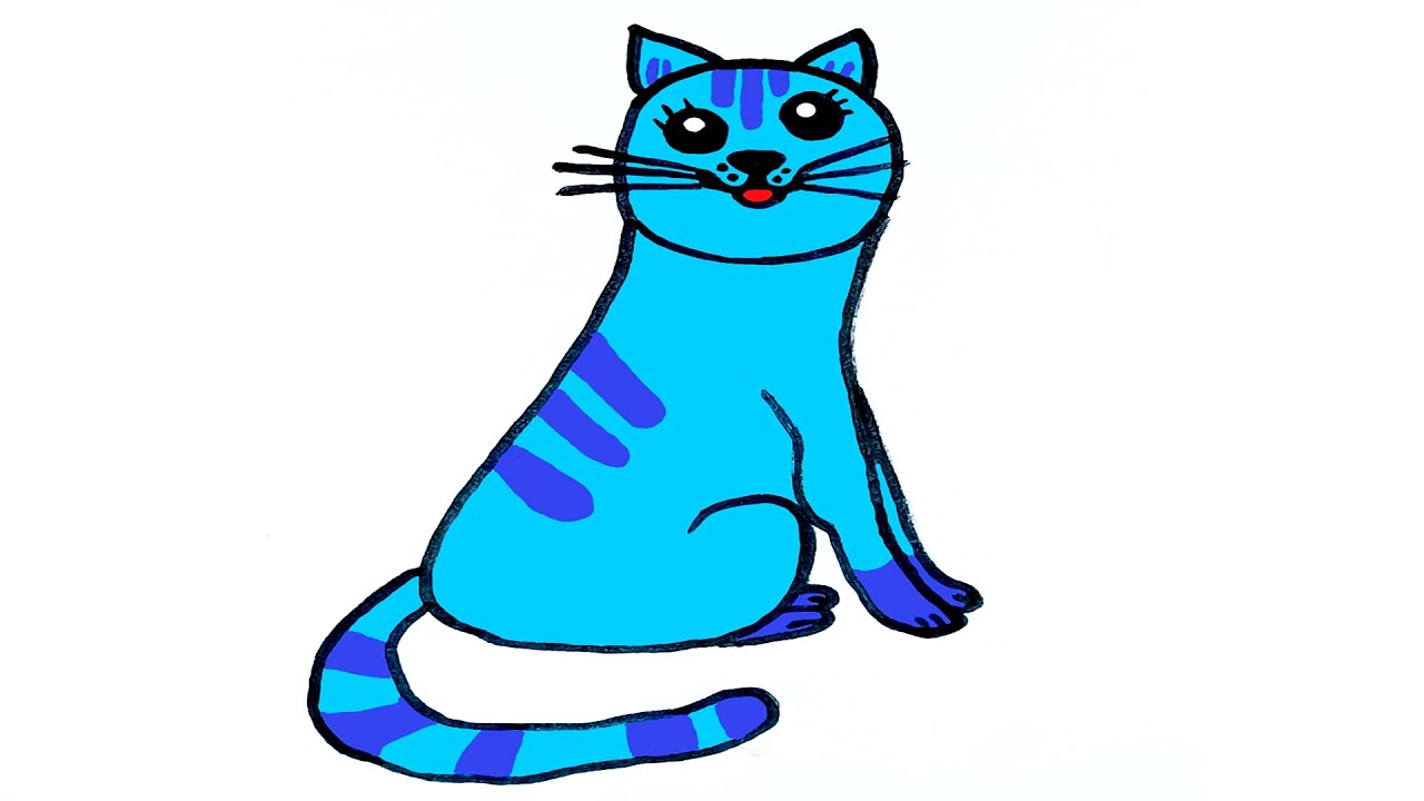 CAT..How to draw and color this cat...Draw a picture of a cat. - YouTube